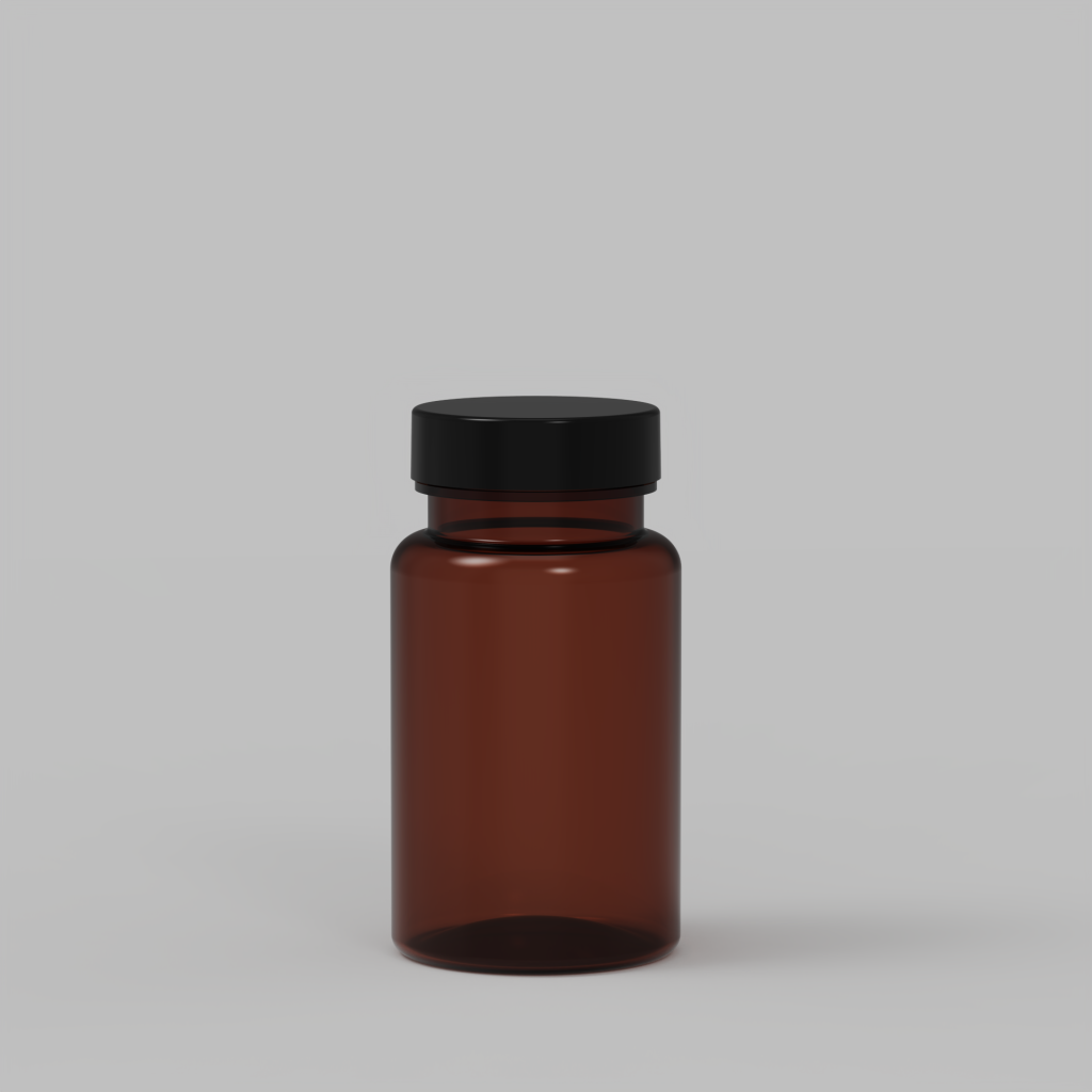 100cc Amber PET Bottle With 38mm Cap - RTCO Packaging